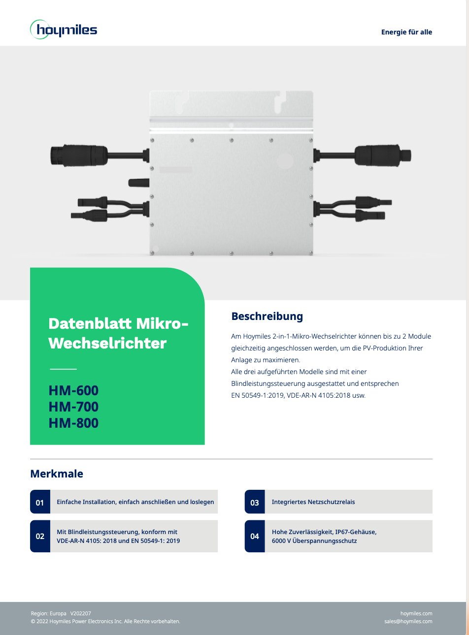 Hoymiles HM-800 | 800W / 600W Wechselrichter (drosselbar)